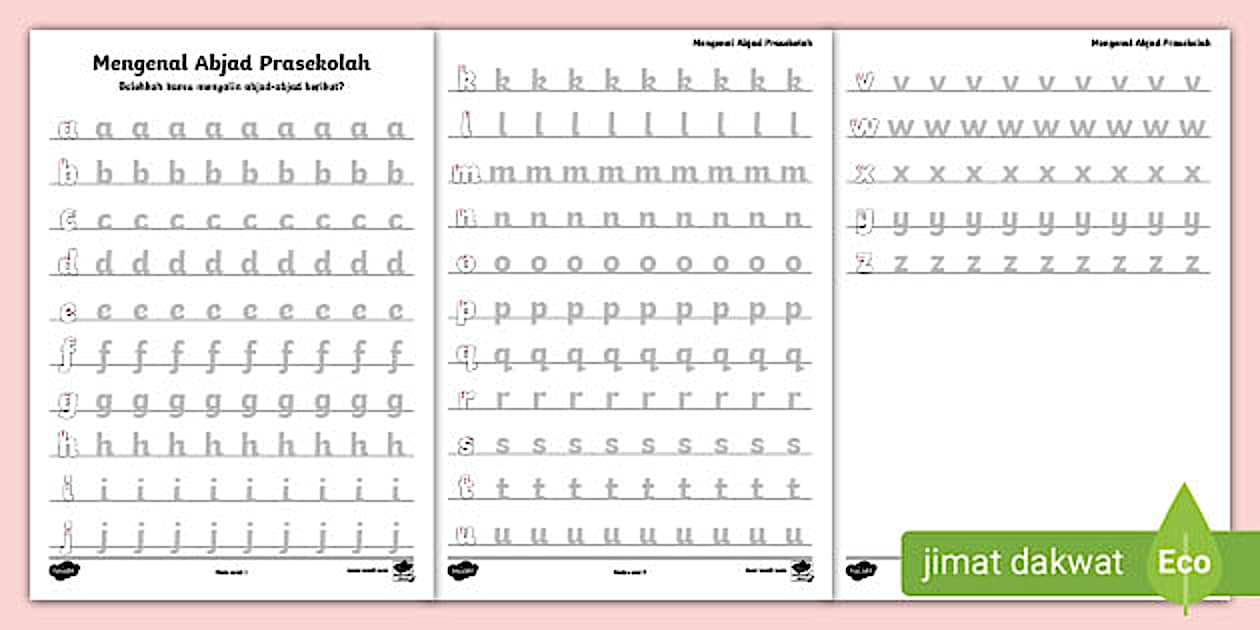 Latihan Prasekolah Huruf - Menulis Huruf Kecil - Twinkl