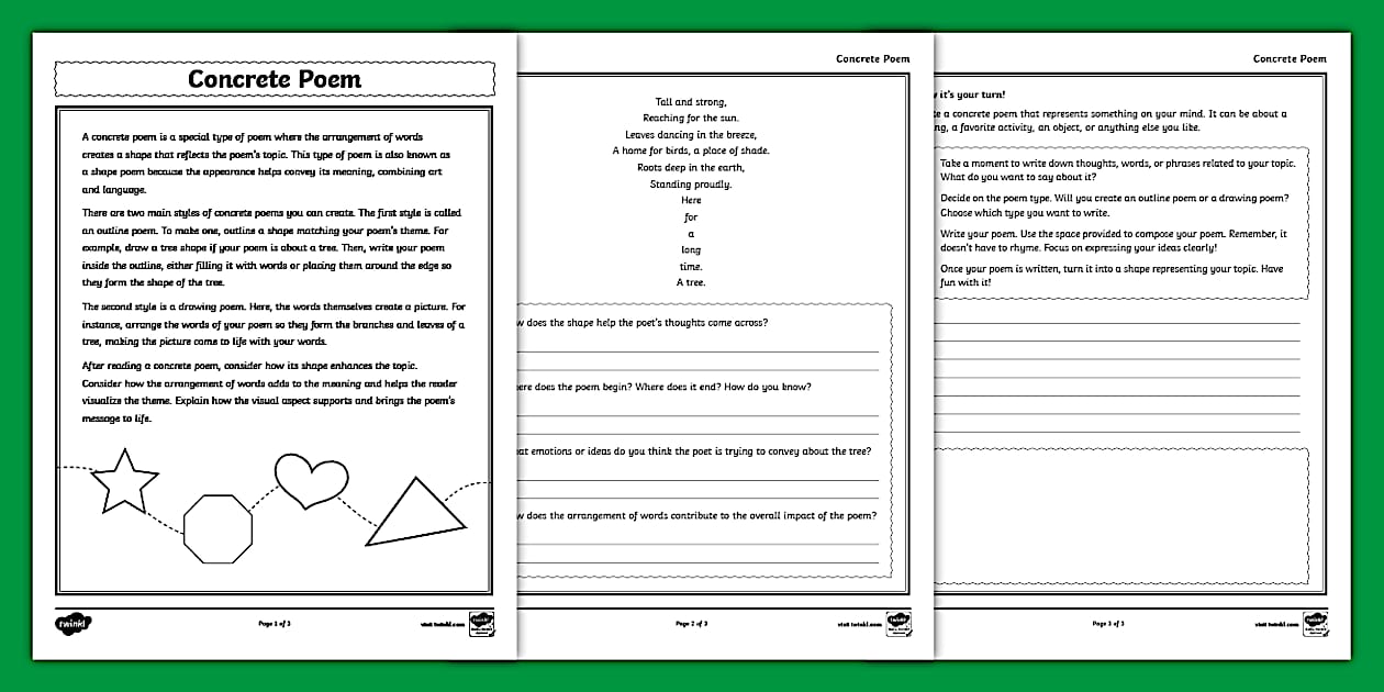 Concrete Poem Activity With Mentor Text for 3rd-5th Grade