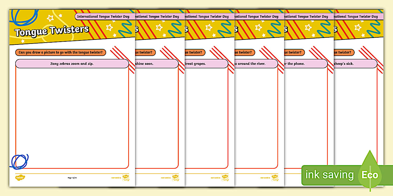 International Tongue Twister Day Art Activity Sheets,