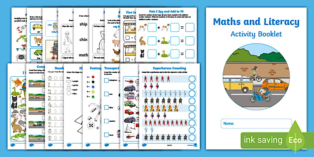 Black and White EYFS Maths and Literacy Activity Booklet