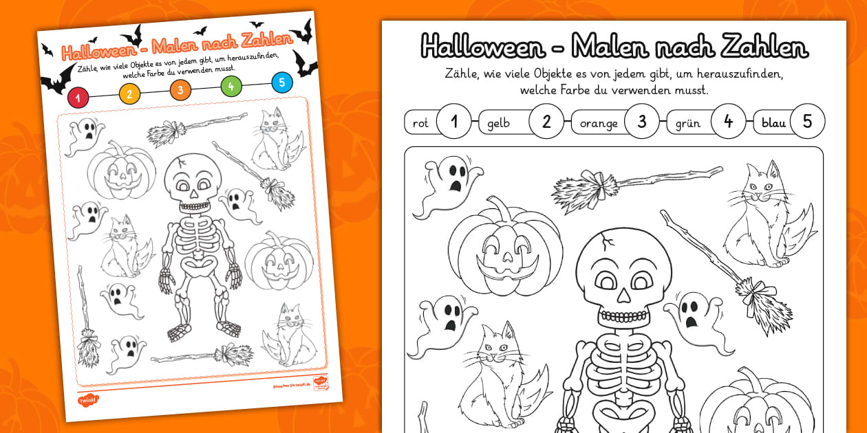 Halloween Malen nach Zahlen - Arbeitsblatt (teacher made)