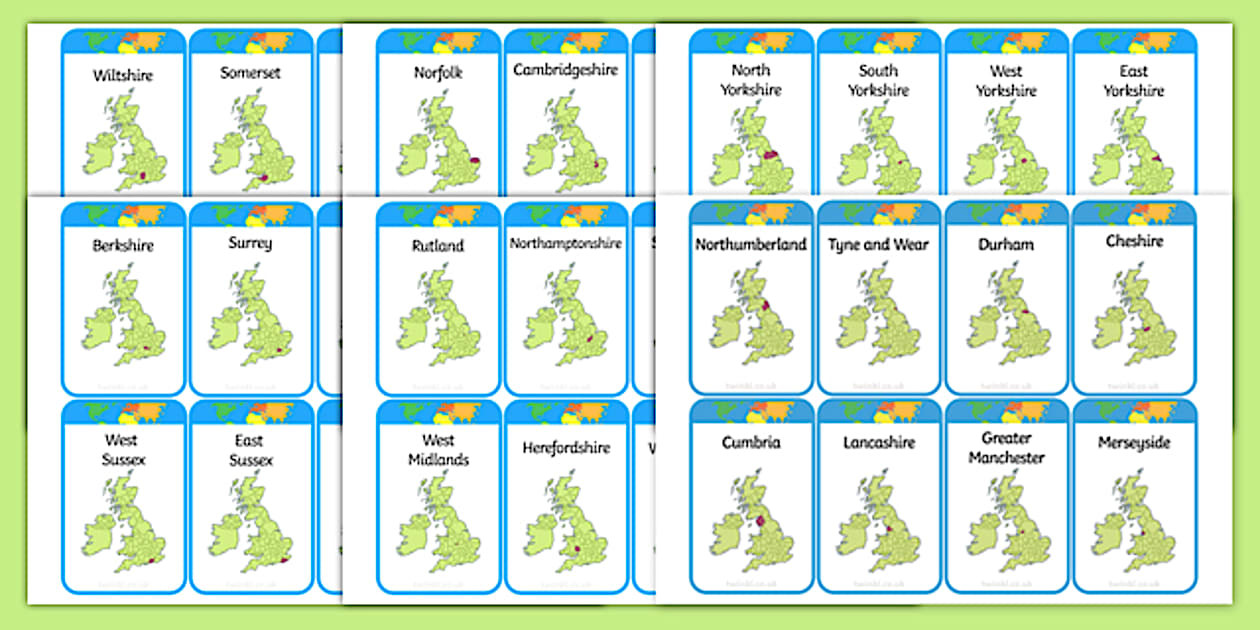 English Counties Game Cards - Printable | Teaching Materials