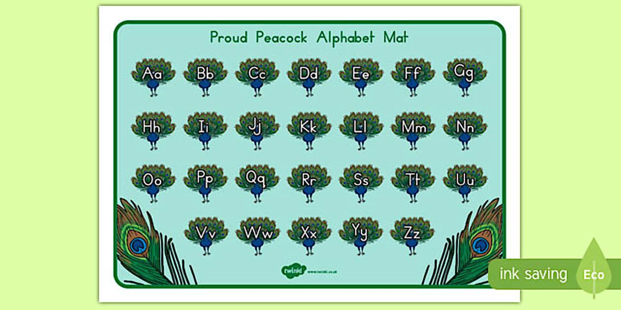 Black and White Proud Peacock Alphabet Mat - Twinkl