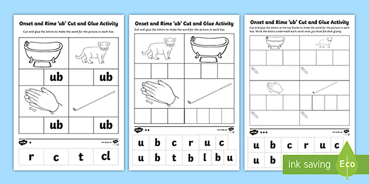 TAS Onset and Rime ‘ub’ Cut and Glue Differentiated Worksheets