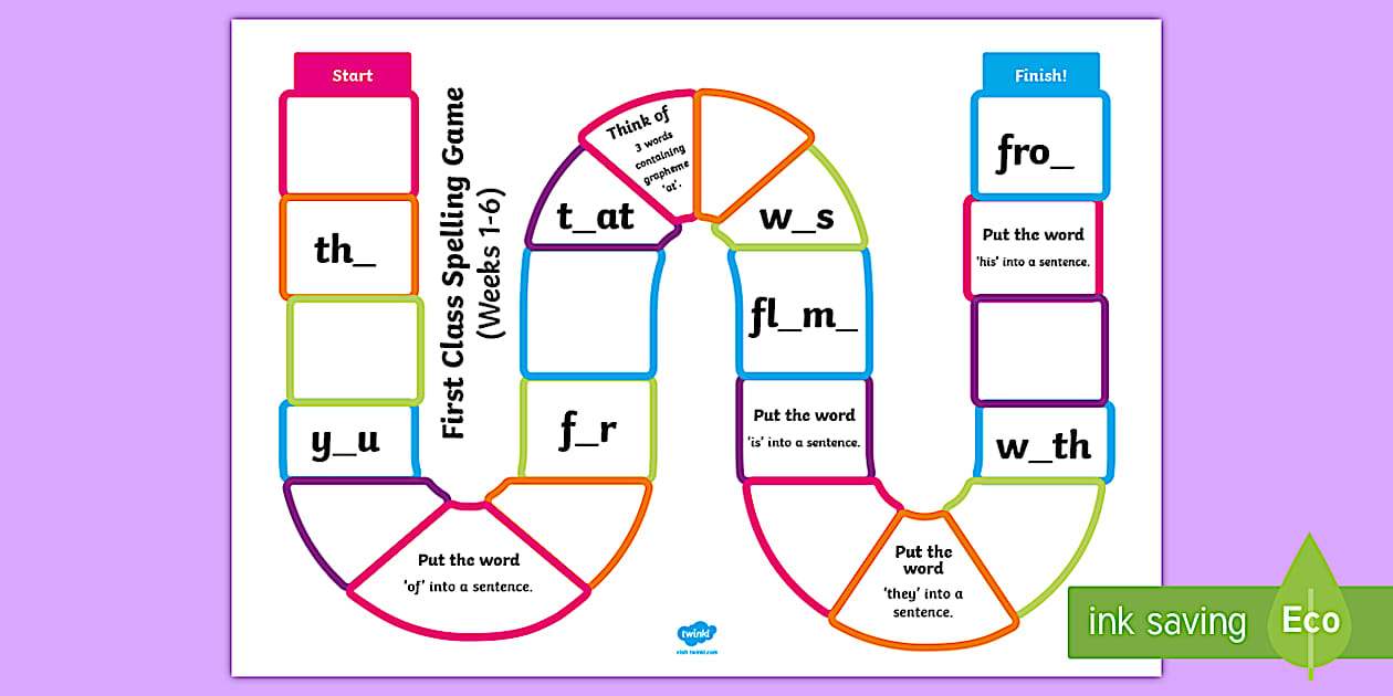 First Class Spelling Weeks 1-6 Board Game (teacher made)