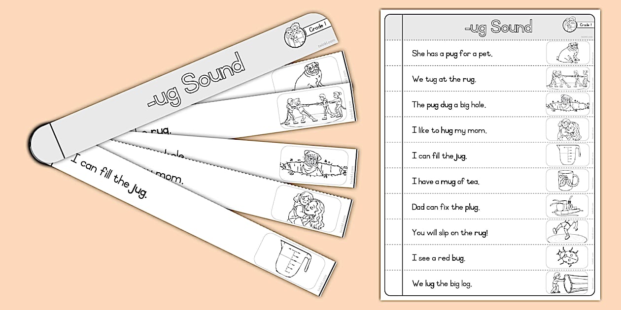 Grade 1 Phonics: -ug Reading Strips (teacher made) - Twinkl