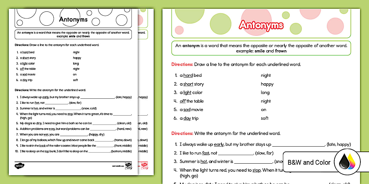 Second Grade Antonyms Worksheet