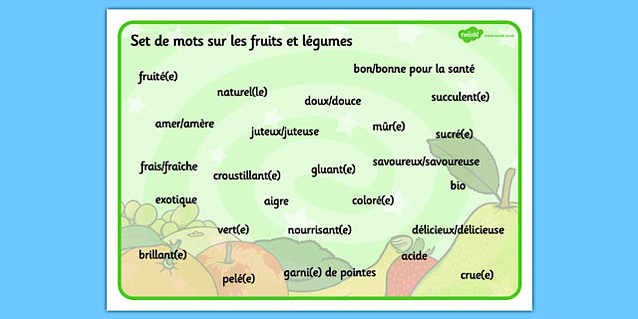Set de mots su les fruits et légumes French (teacher made)