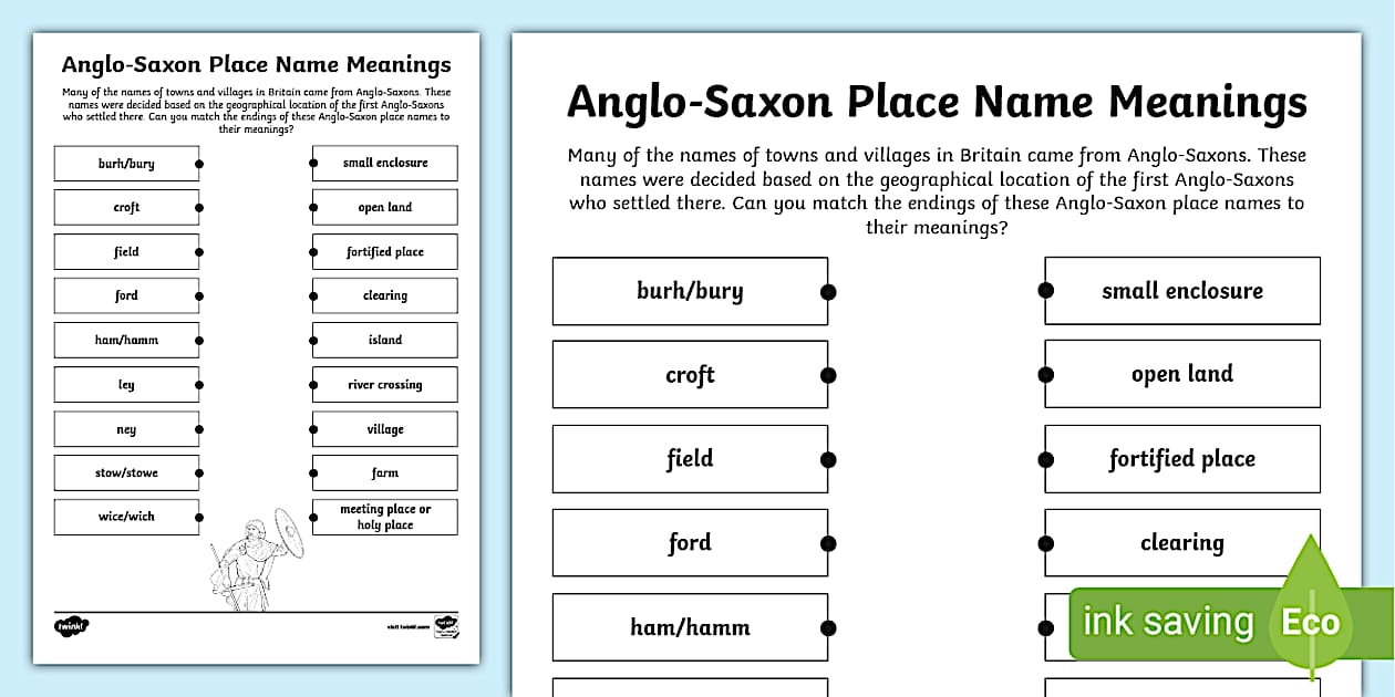 Anglo-Saxon Place Name Meanings Matching Activity