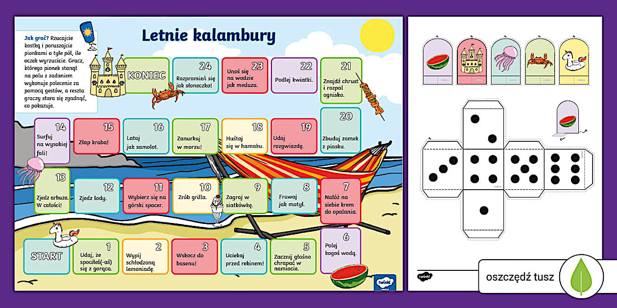 Letnie kalambury | Gra z poleceniami do pokazywania - Twinkl