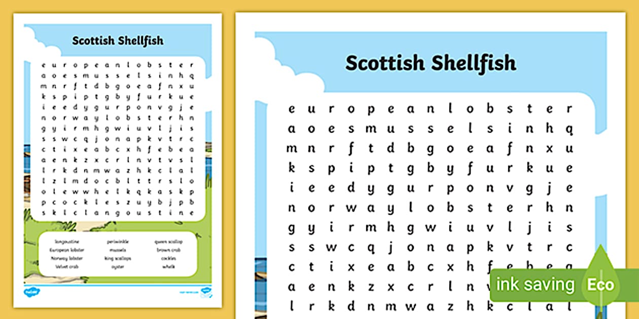 Scottish Shellfish Word Search (teacher made) - Twinkl