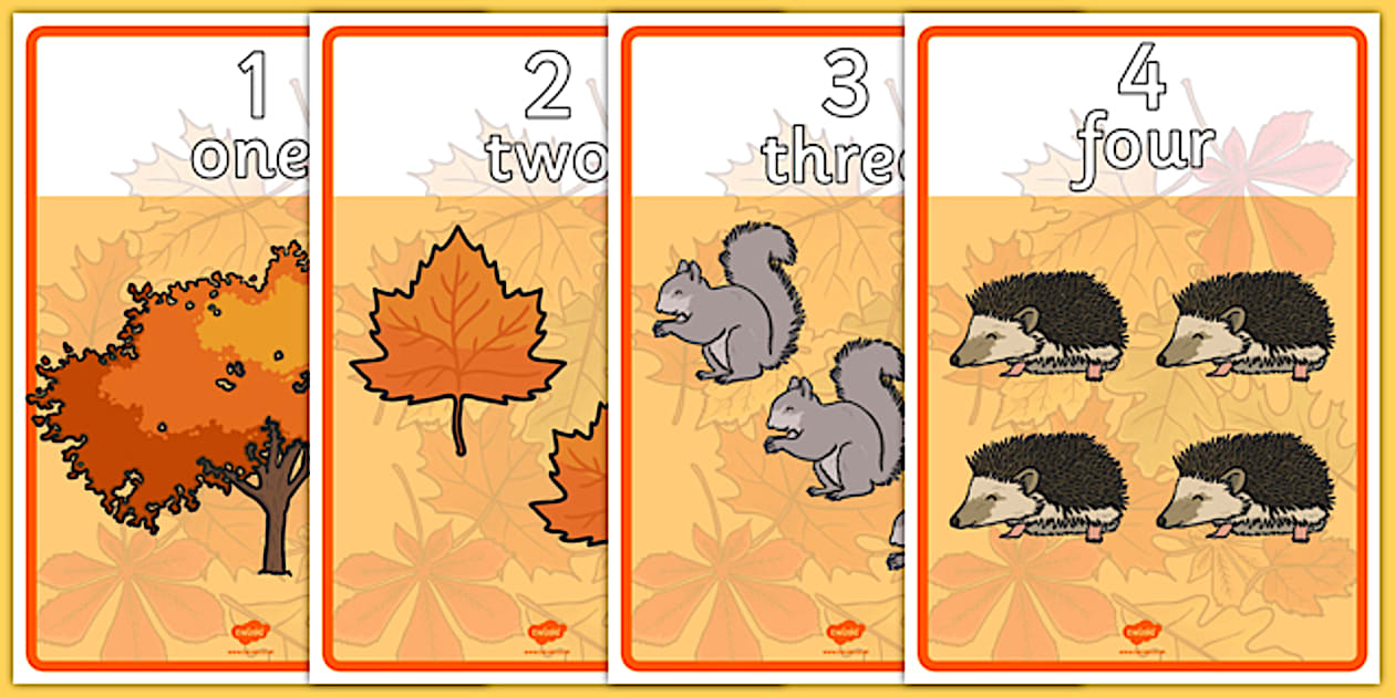 Autumn Number and Word Posters - Twinkl