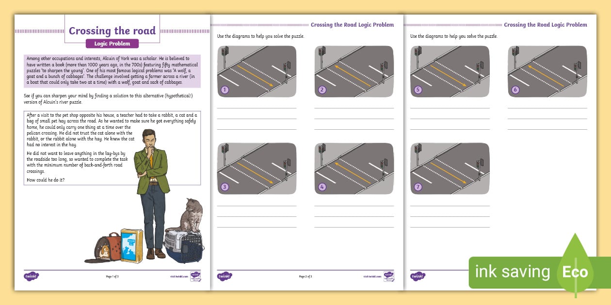 Crossing the Road Logic Problem Activity Sheets - Twinkl
