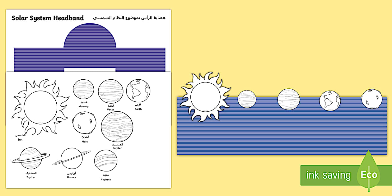 Solar System Role Play Headbands Arabic/English - Twinkl