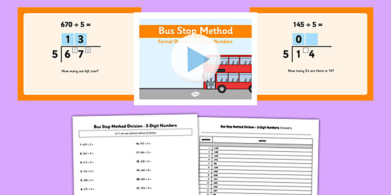 Formal Division 3 Digit Numbers Bus Stop Method Pack