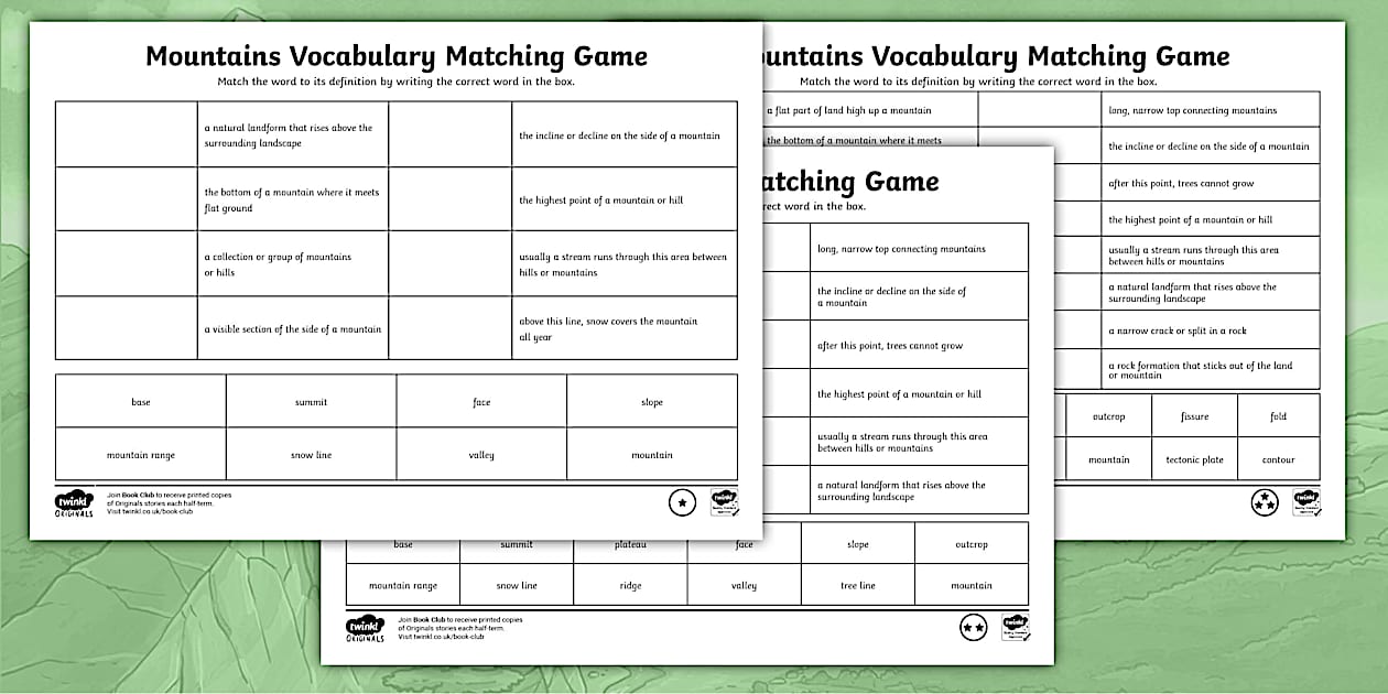 Mountains Vocabulary KS2 Matching Game (teacher made)