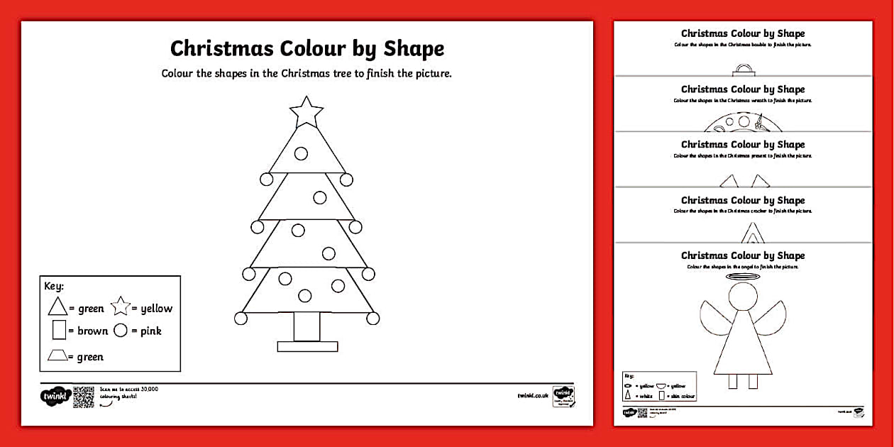 Christmas Themed Color by 2D Shape Worksheet / Worksheet