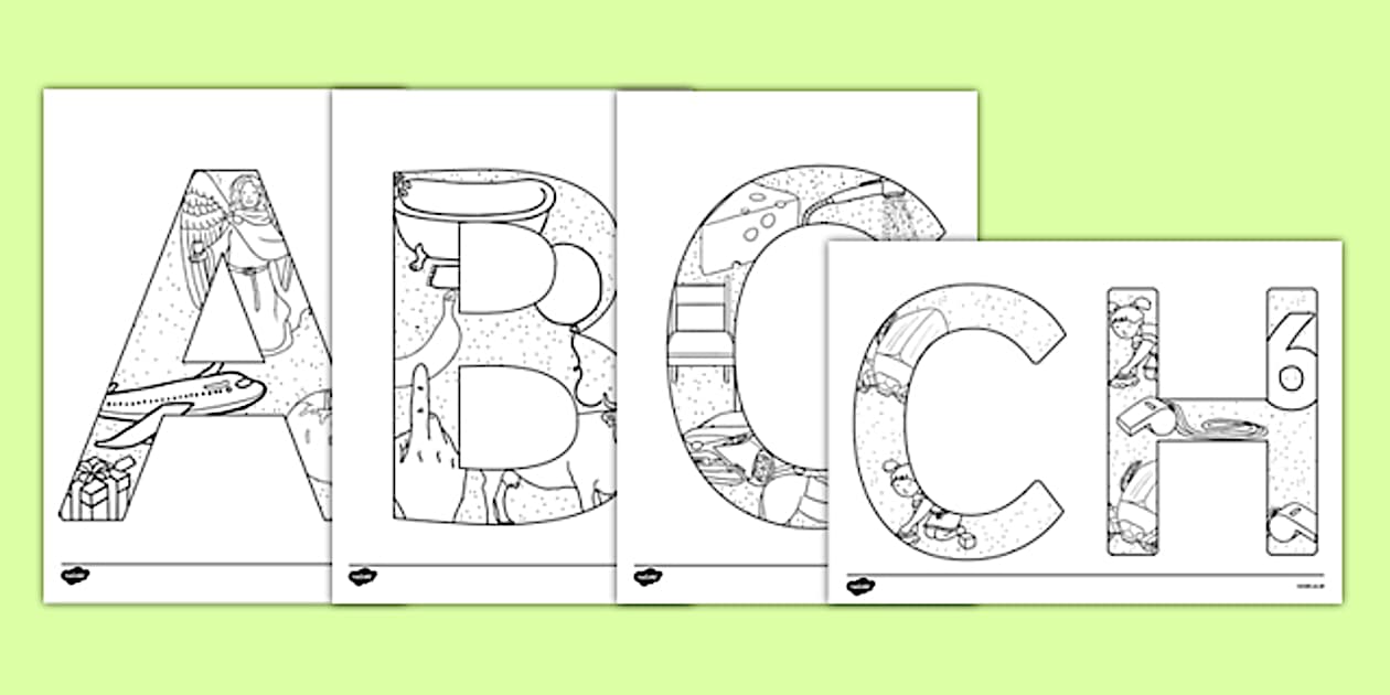 Adult Colouring Mindfulness Uppercase Welsh Alphabet Themed Sheets
