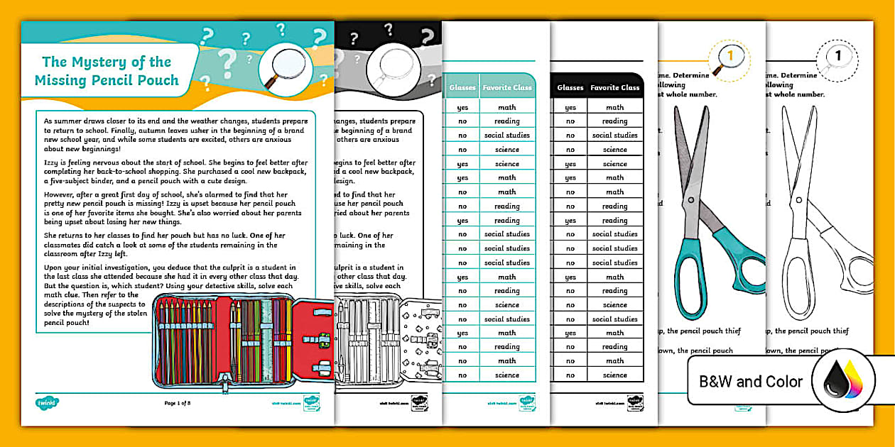 Fifth Grade Mystery of the Missing Pencil Pouch Math Project