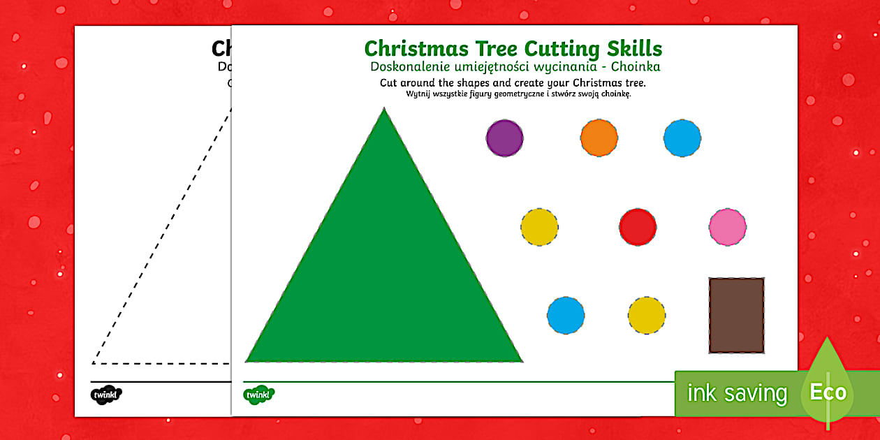 Christmas Tree Scissor Skills Activity English/Polish