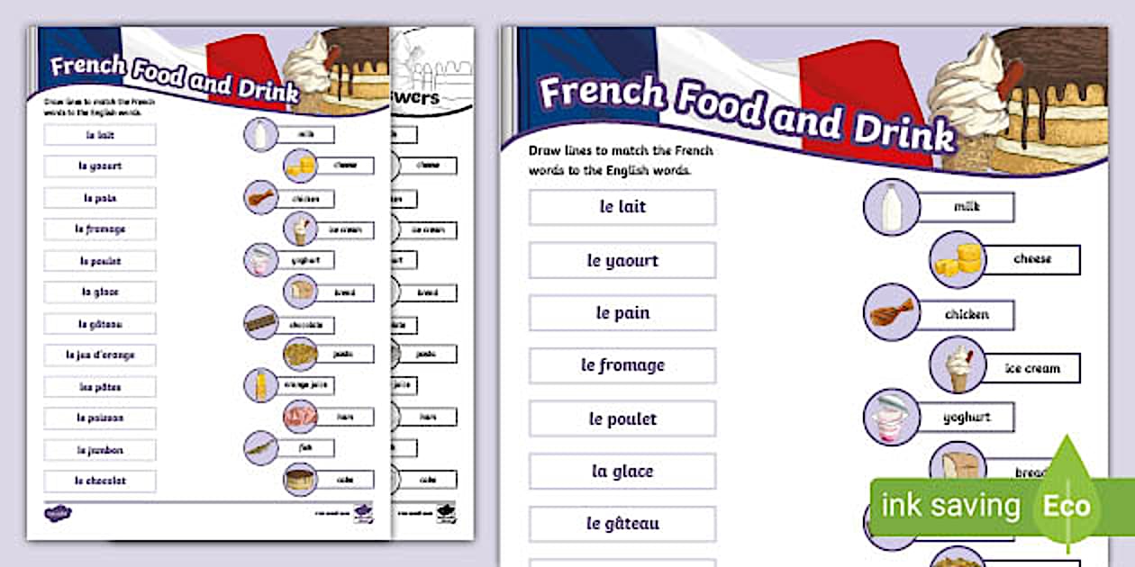 French Food Matching Words Worksheet - Languages Resources