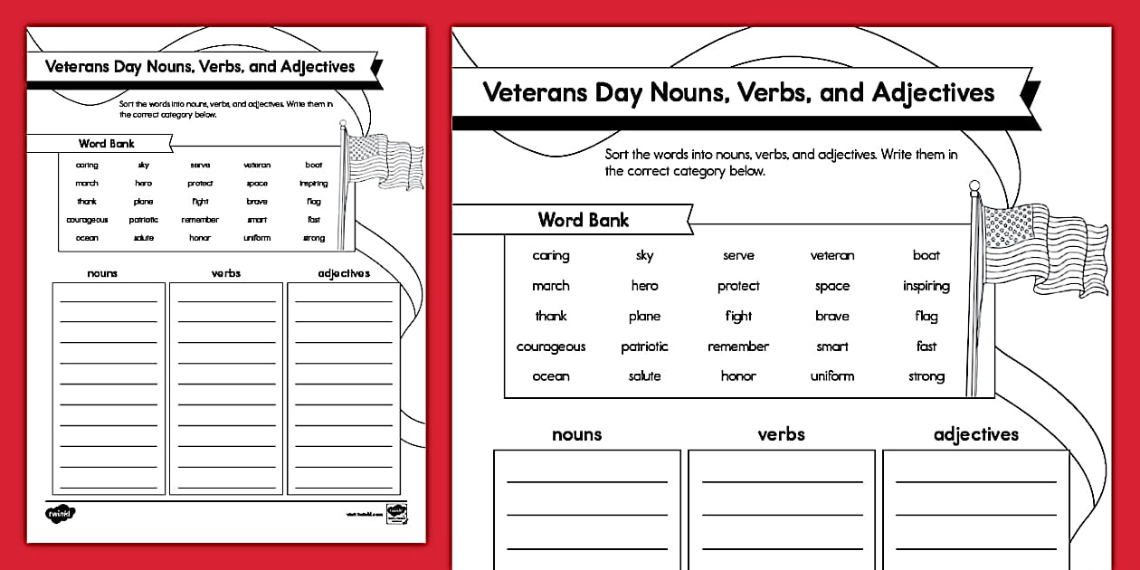 Adjectives for Veteran Worksheet Sheet | Twinkl USA - Twinkl