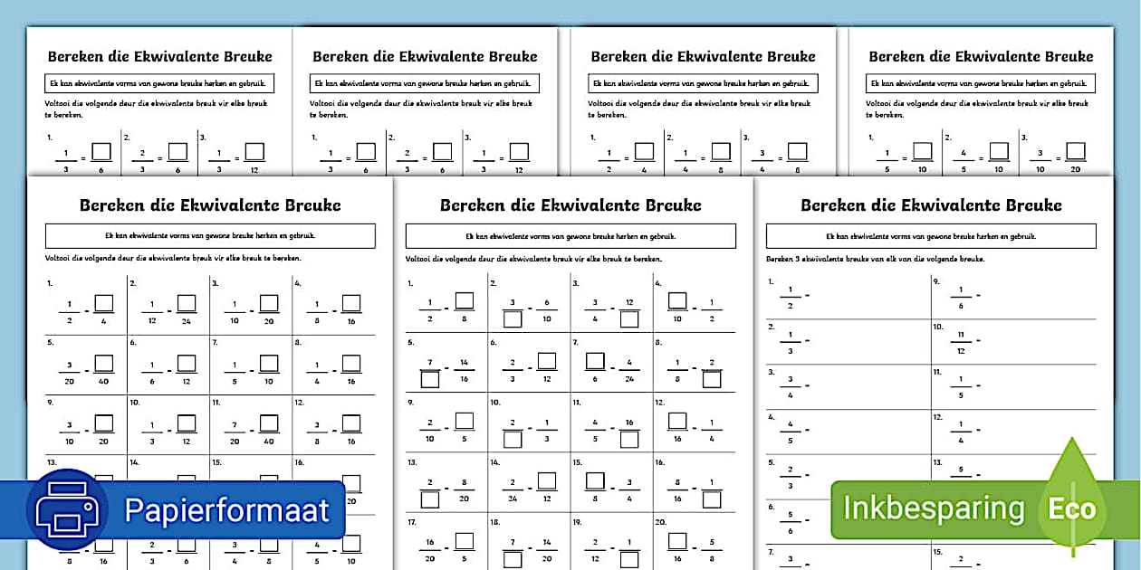 Ekwivalente Vorms van Gewone Breuke - Twinkl