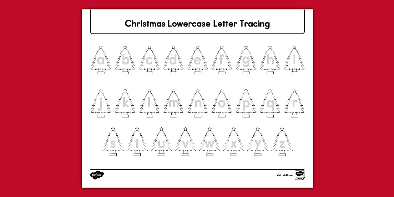 Christmas Tree Lowercase Letter Tracing Worksheet - Twinkl