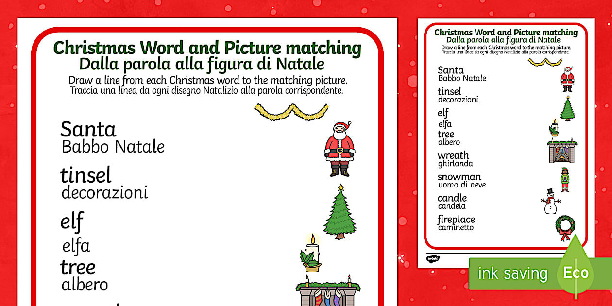 Christmas Word and Picture Matching Activity English/Italian ...