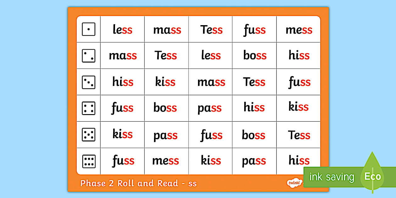 Editable Phase 2 ss Phoneme Roll and Read Mat - Twinkl