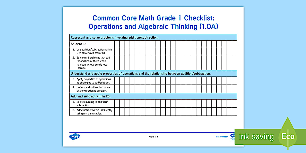 First-Grade Math Learning Objectives - Student Mastery