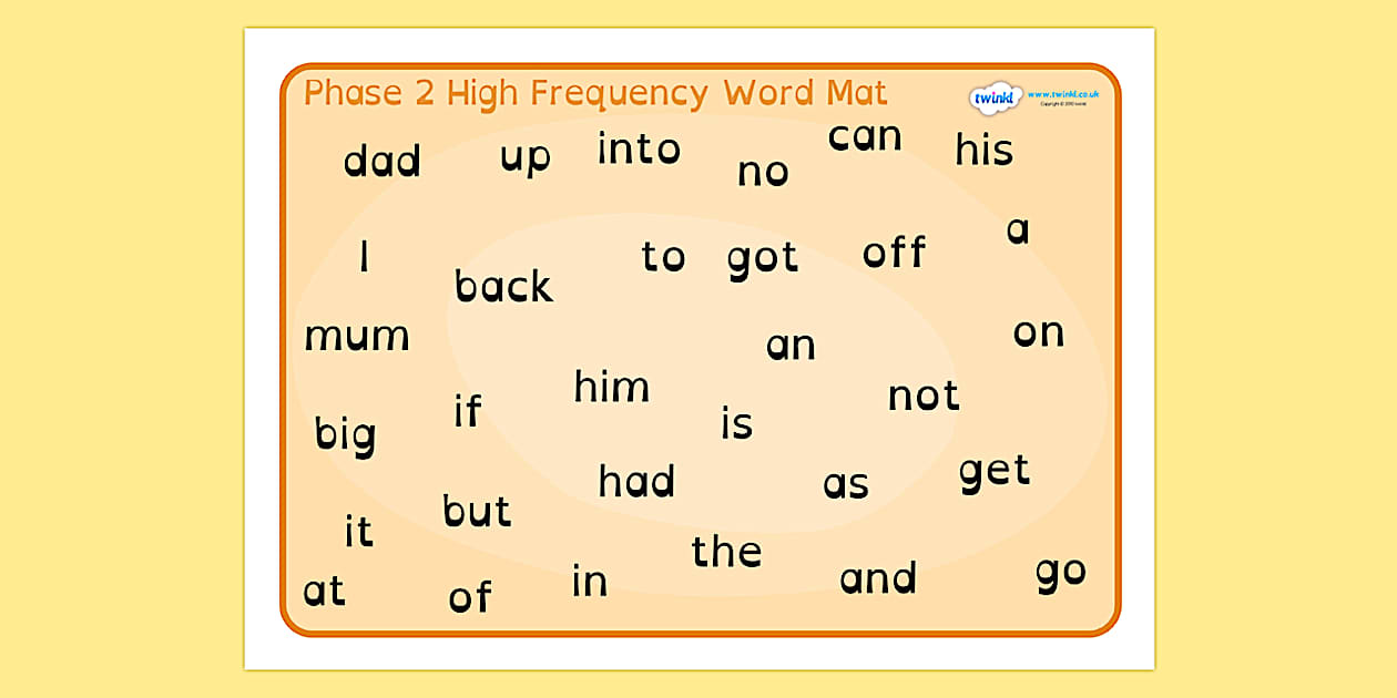 Phase 2 High Frequency Word Mat Dyslexia (teacher made)