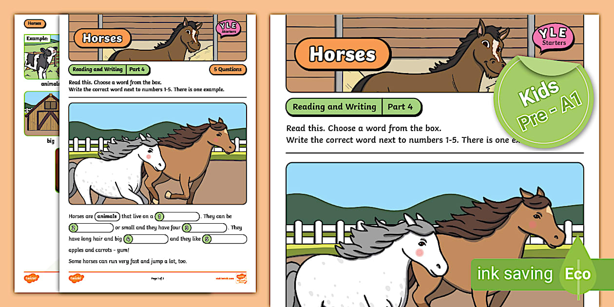 ESL YLE Starters Reading and Writing (Horses) [Kids, Pre-A1]