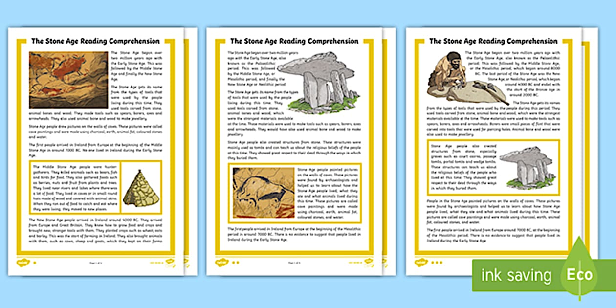 Black and White The Stone Age Differentiated Reading Comprehension Activity