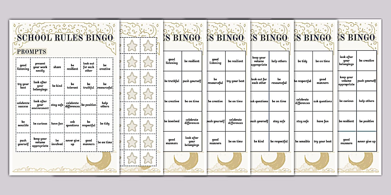Celestial-Themed School Rules Bingo Game (teacher made)