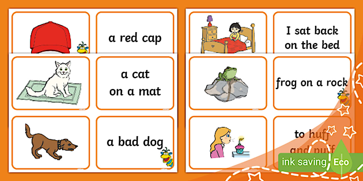 Editable Felix's Phase 2 Phonics Pictures and Captions Matching Cards