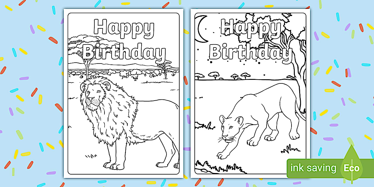 Lion Birthday Card Colouring (teacher made) - Twinkl