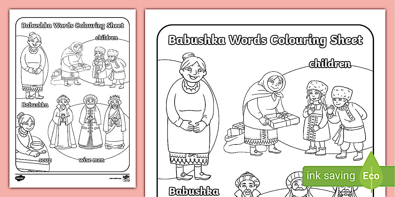 Babushka Words Colouring Sheet (teacher made) - Twinkl