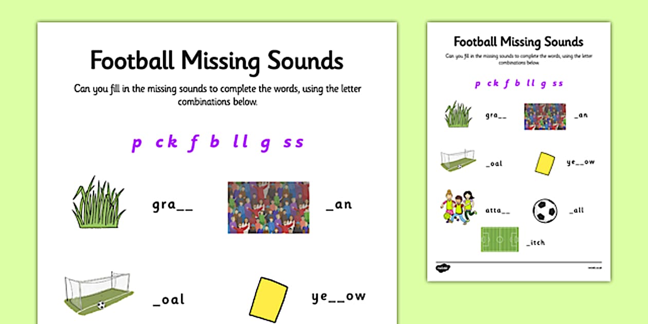 Black and White Football Themed Phase 2 Missing Sounds Worksheet