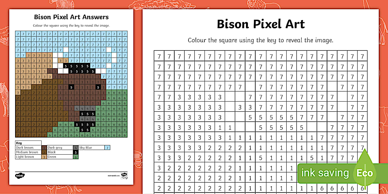 Bison Pixel Art Template (teacher made) - Twinkl