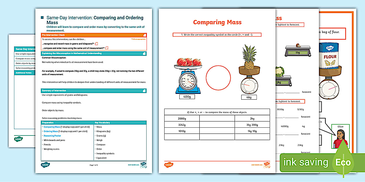 👉 Year 3 Maths Intervention: Comparing and Ordering Mass