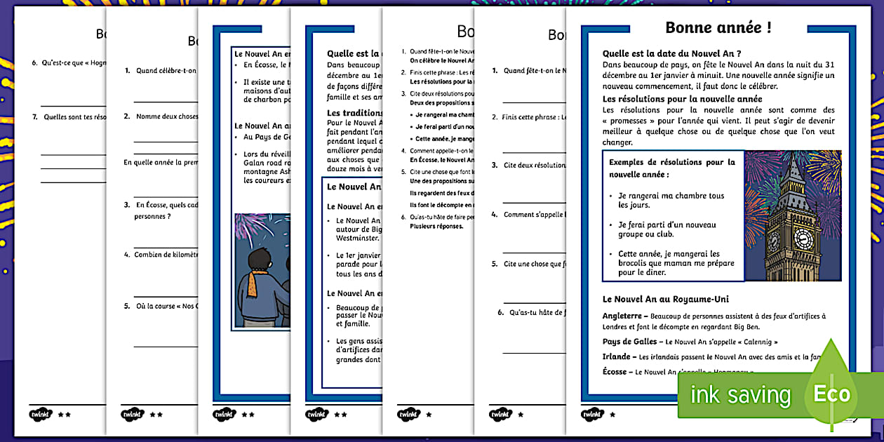 Compréhension écrite différenciée : Le Nouvel An