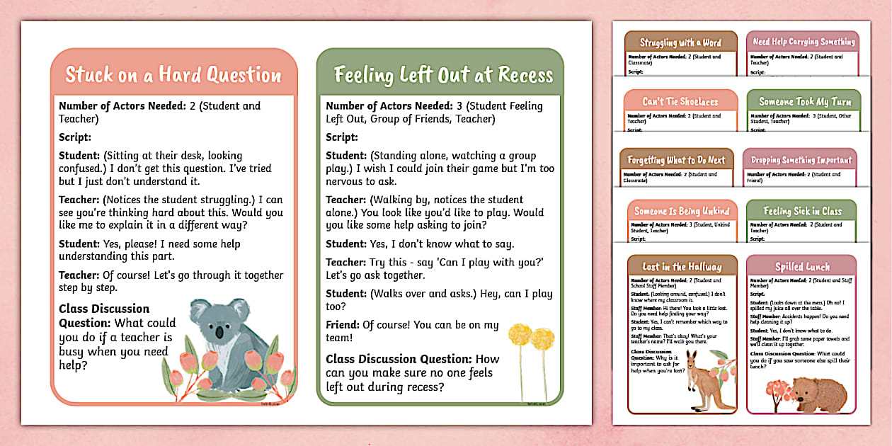 Asking for Help Role Play Scenario Cards (teacher made)