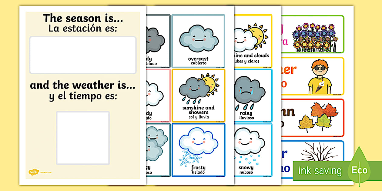 Editable Weather and Season Display Calendar English/Spanish