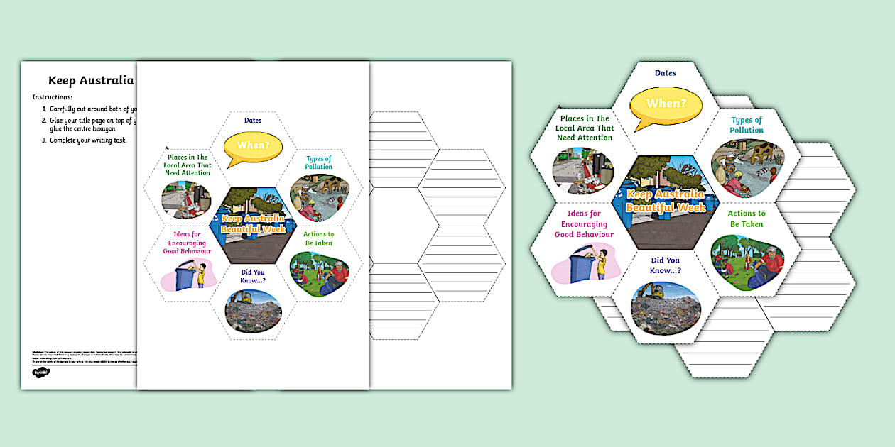 Keep Australia Beautiful Week Hexagon Writing Template