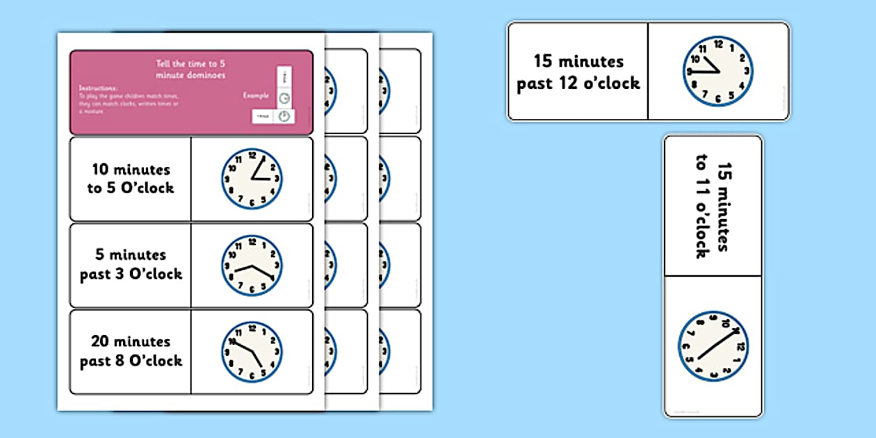 Editable Tell the Time to 5 Minute Dominoes - Twinkl