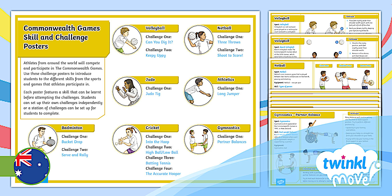 Move PE: The Commonwealth Games Sports Challenge Posters (3-6)