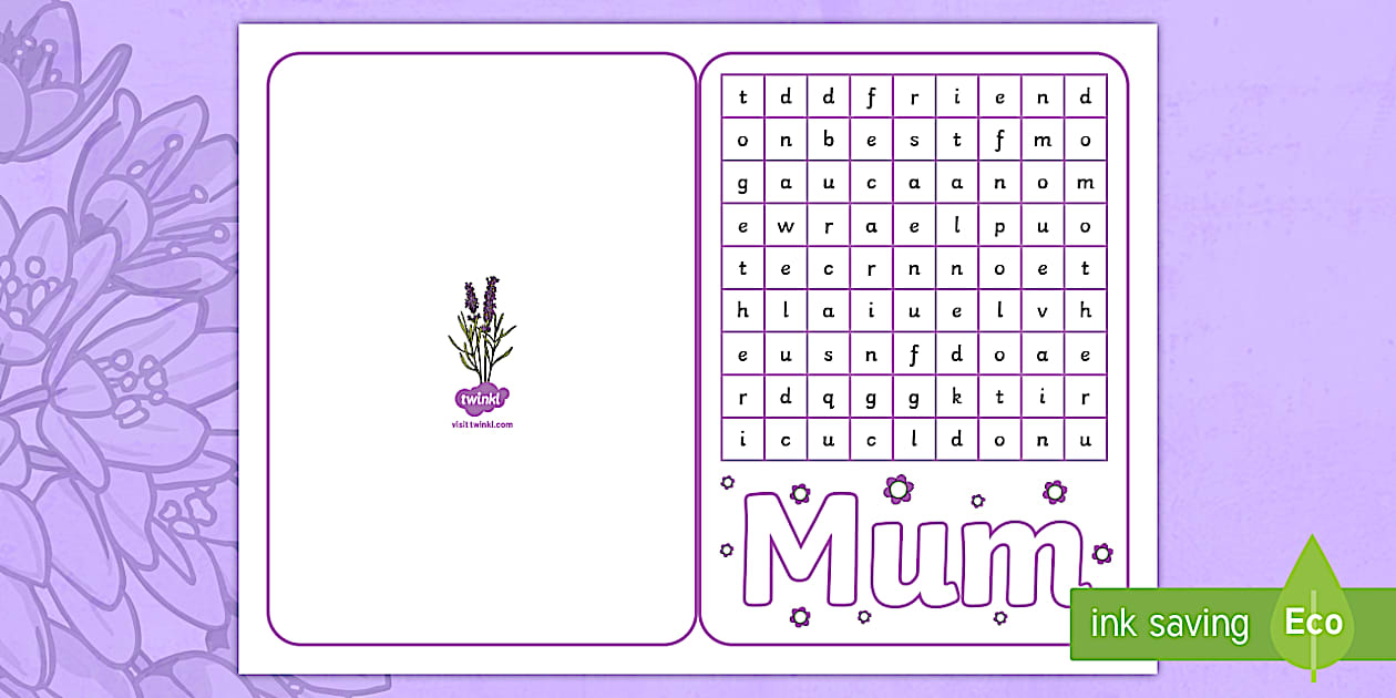 Lovely Mother's Day Word Search Card