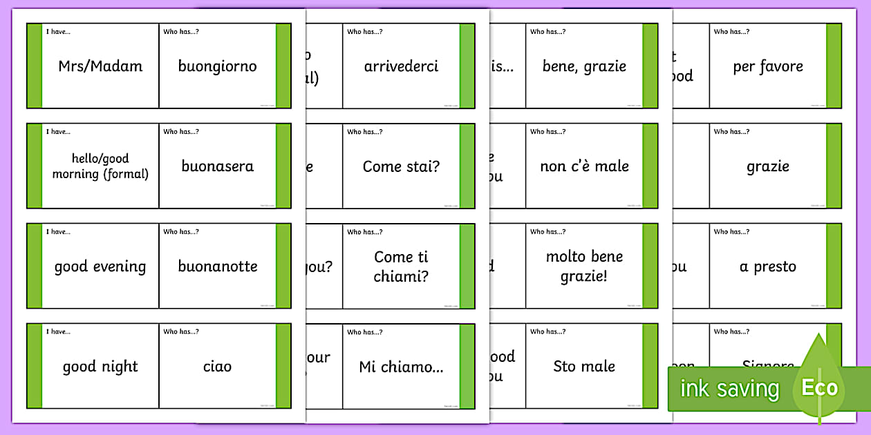 Italian Greetings Flashcards - Italian Loop Cards - KS2