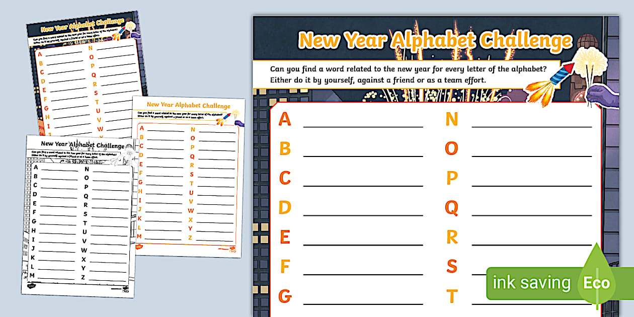New Year Alphabet Challenge Worksheet (teacher made)